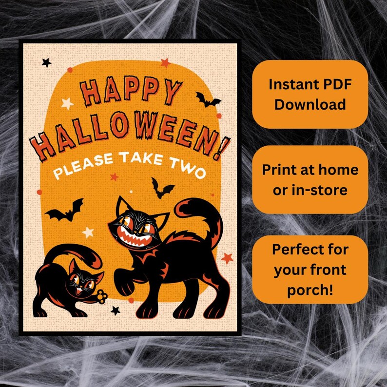 Trick or Treat Sign, Printable Please Take Two Candy Sign, Retro ...