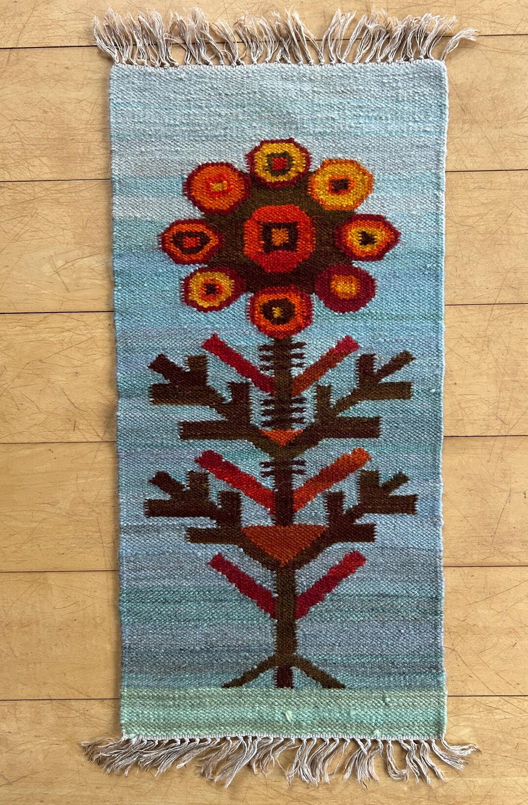 Vintage Polish Kilim Tapestry, 1970s Wool Rug, Mid Century Wall Hanging ...