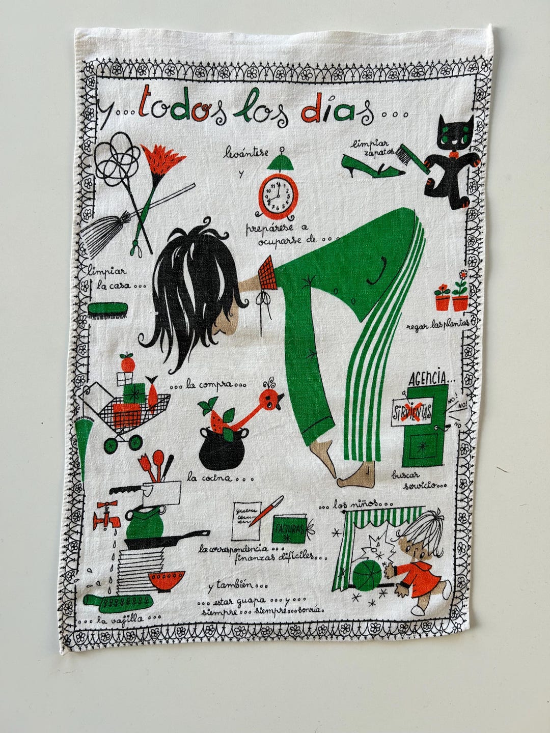 60s Vintage Tea Towel, Rare Linen Spanish 1960s Cloth, Funny Wall ...