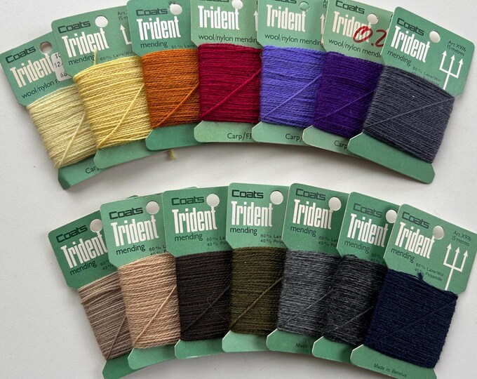 14 Colors New Old Stock Wool Cards, Darning Thread, 1970s Dutch TRIDENT ...
