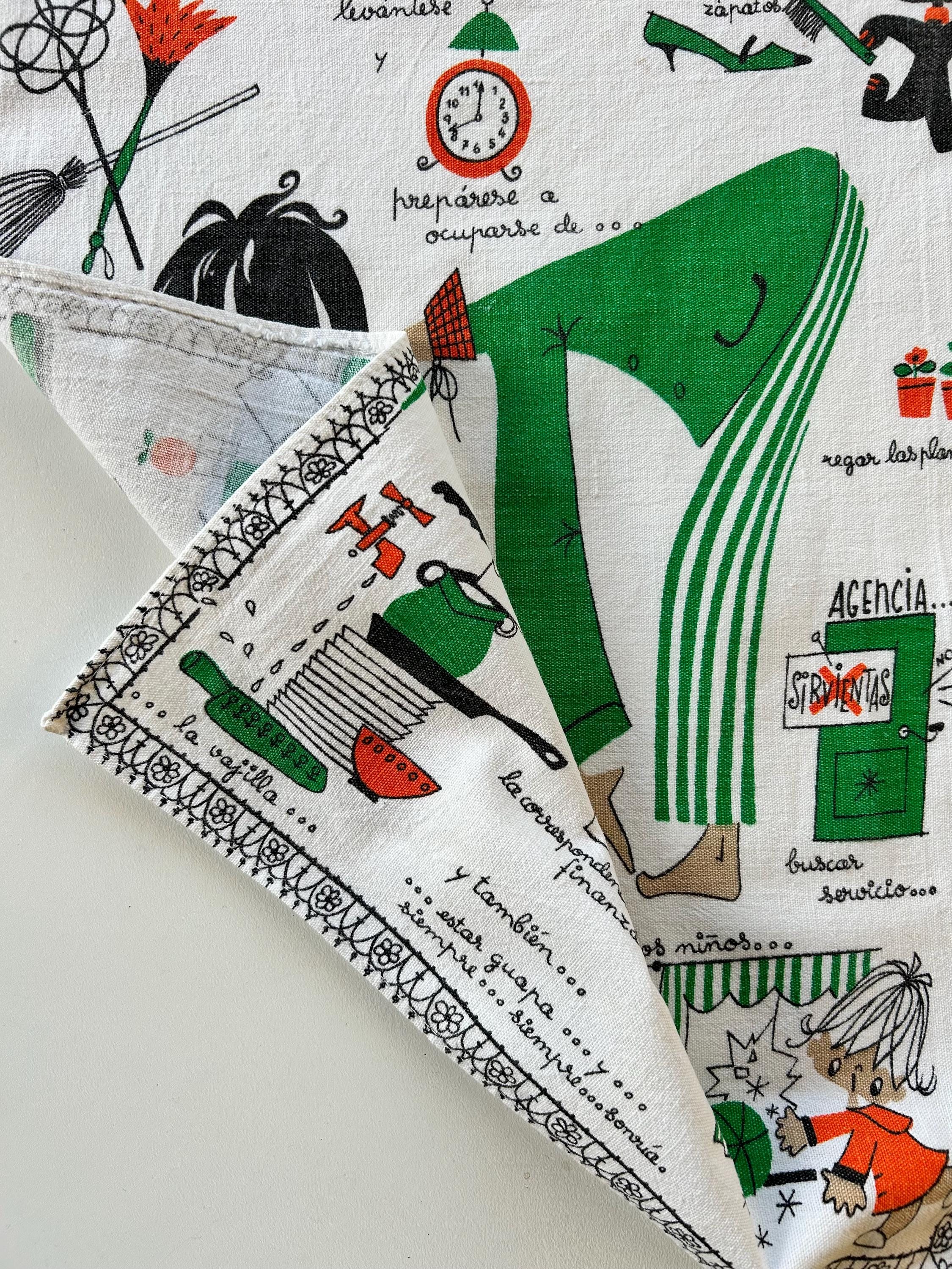 60s Vintage Tea Towel, Rare Linen Spanish 1960s Cloth, Funny Wall ...