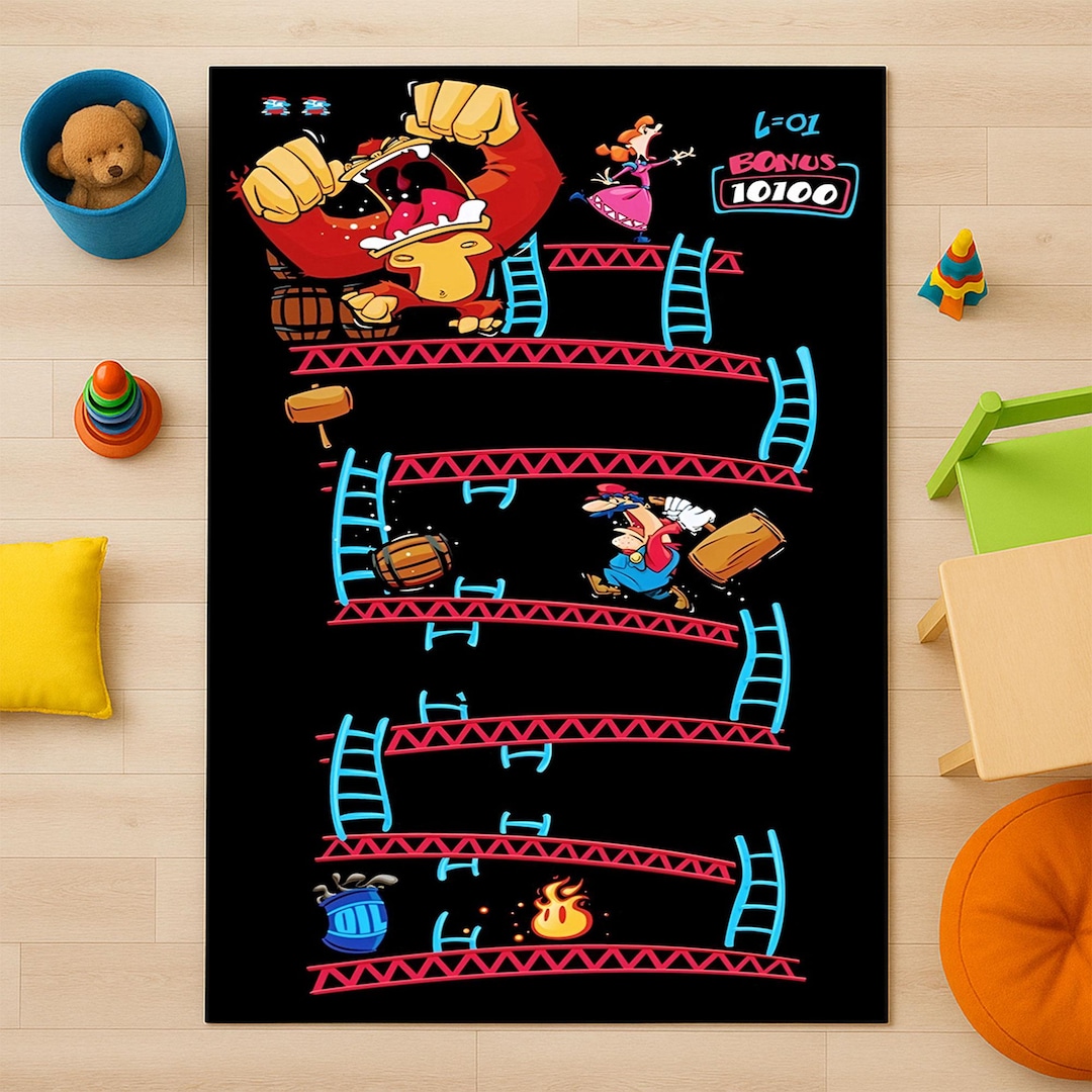 Retro Donkey Kong Rug, Arcade Video Game Rug, Colorful Rug for Kids ...