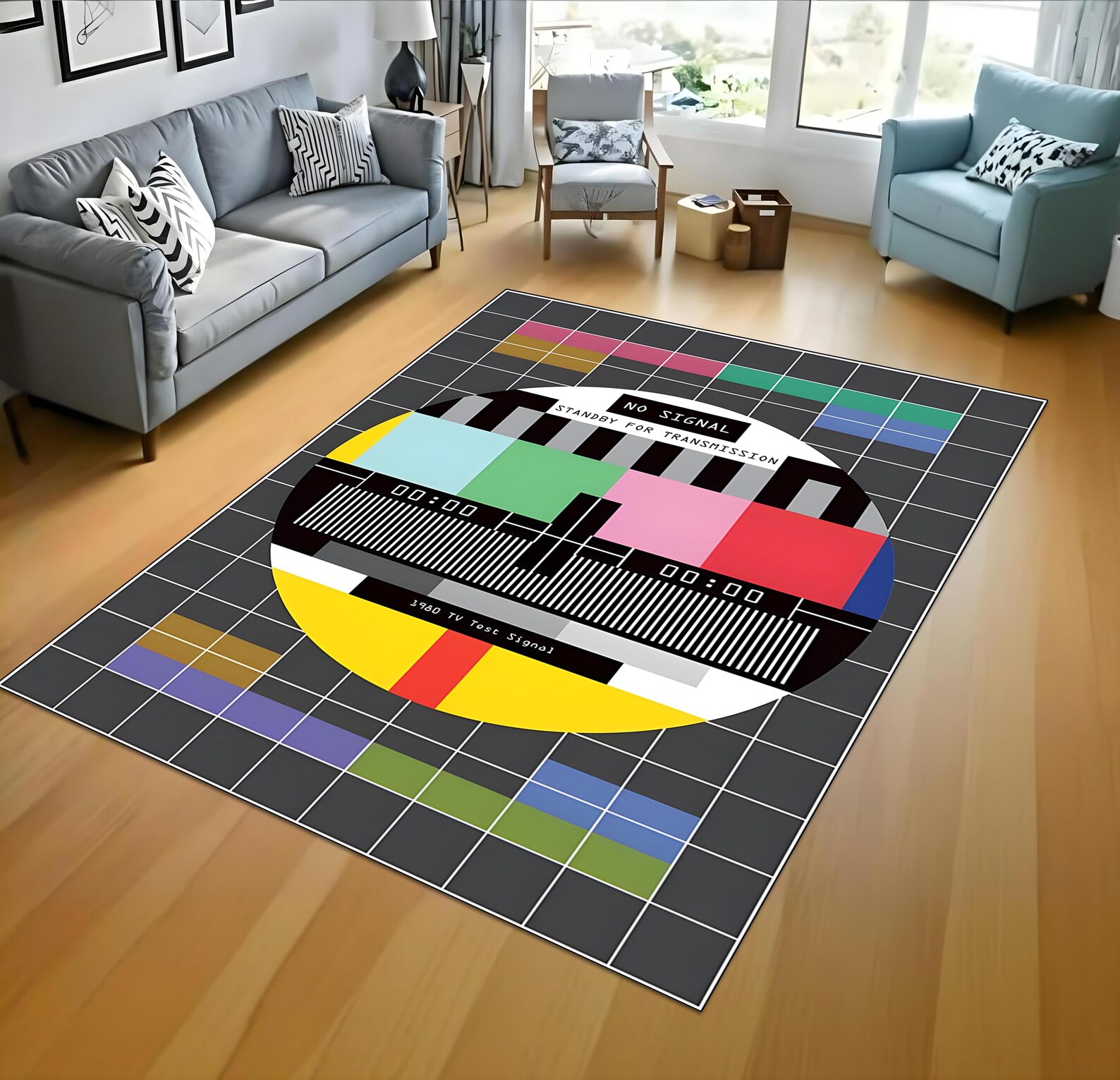 Retro TV Test Pattern Rug, No Signal Rug, Eye-catching Retro Style, TV ...