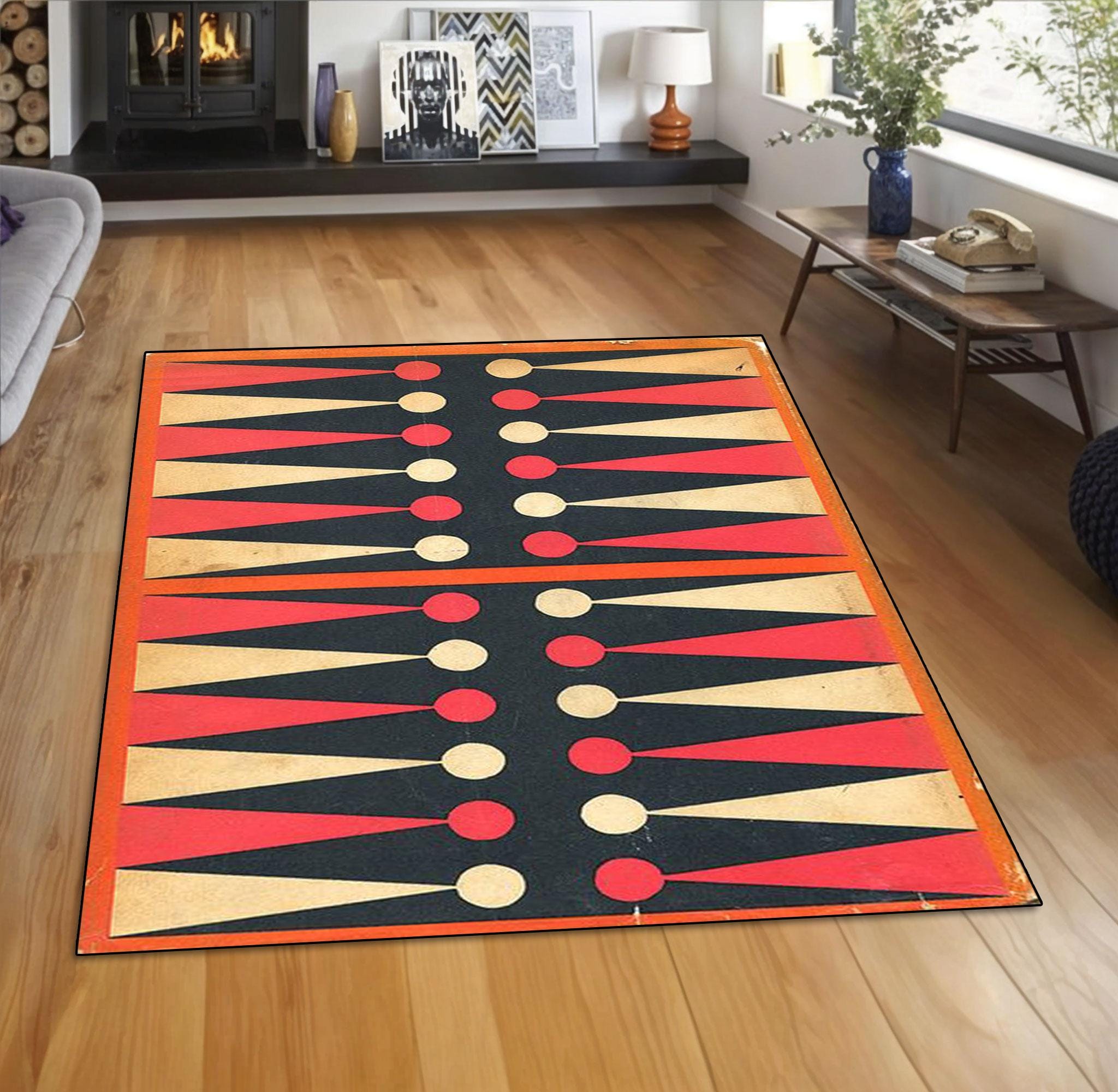 Backgammon Rug, Game Board Carpet, Retro Triangle Rug, Bold Red Black ...