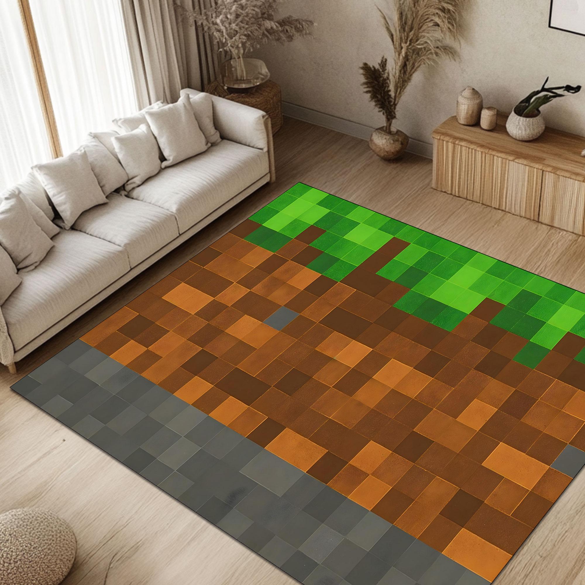 Pixelated Terrain Digital Rug | Green and Brown Grid Carpet Inspired by ...