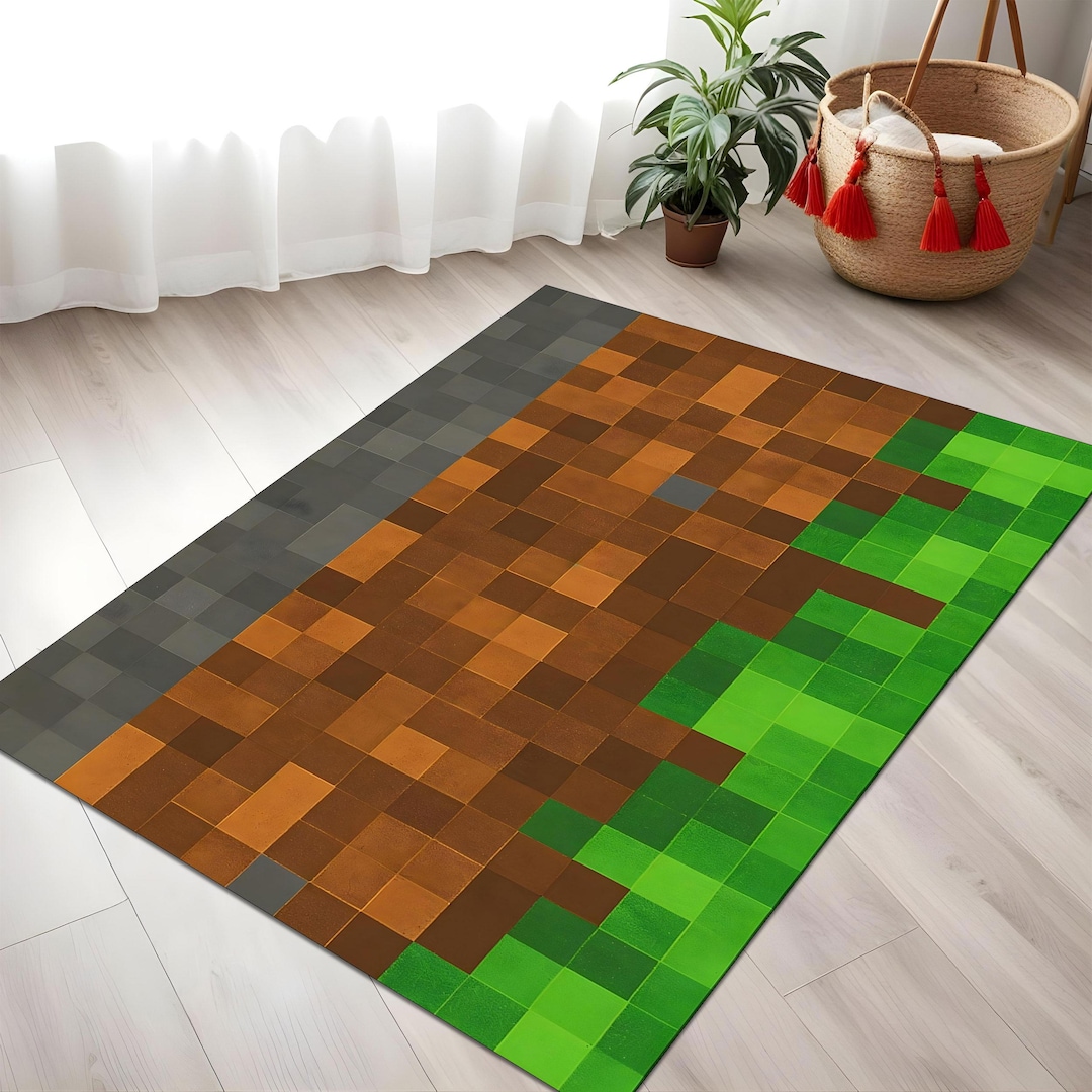 Pixelated Terrain Digital Rug | Green and Brown Grid Carpet Inspired by ...