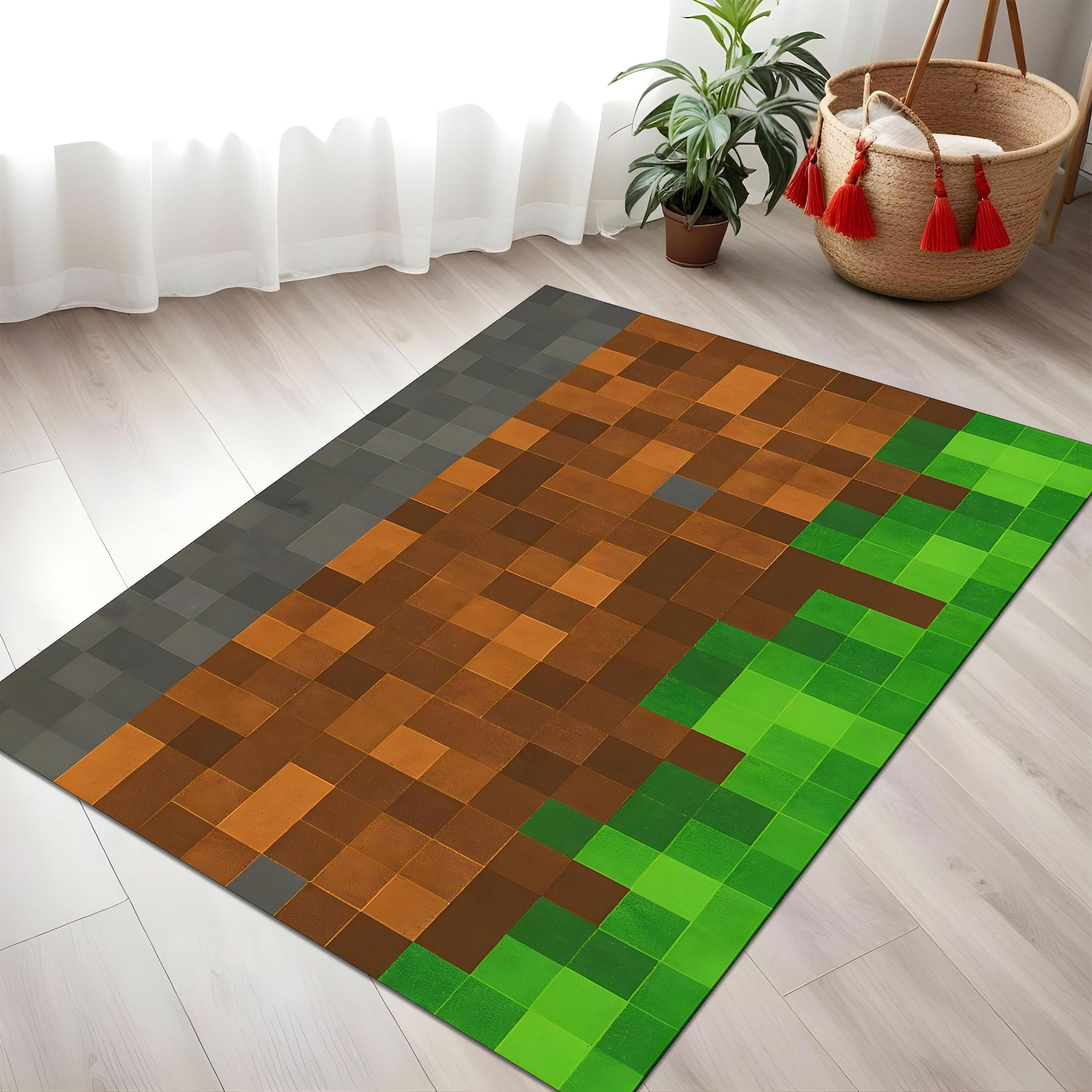 Pixelated Terrain Digital Rug | Green and Brown Grid Carpet Inspired by ...
