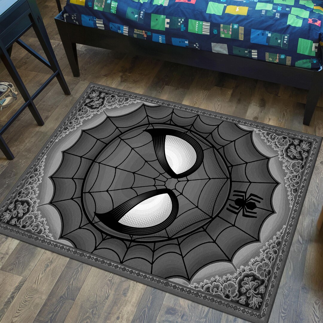 Spider Man Black and White Themed Rug, Spider Man Rug, Spiderman Face ...