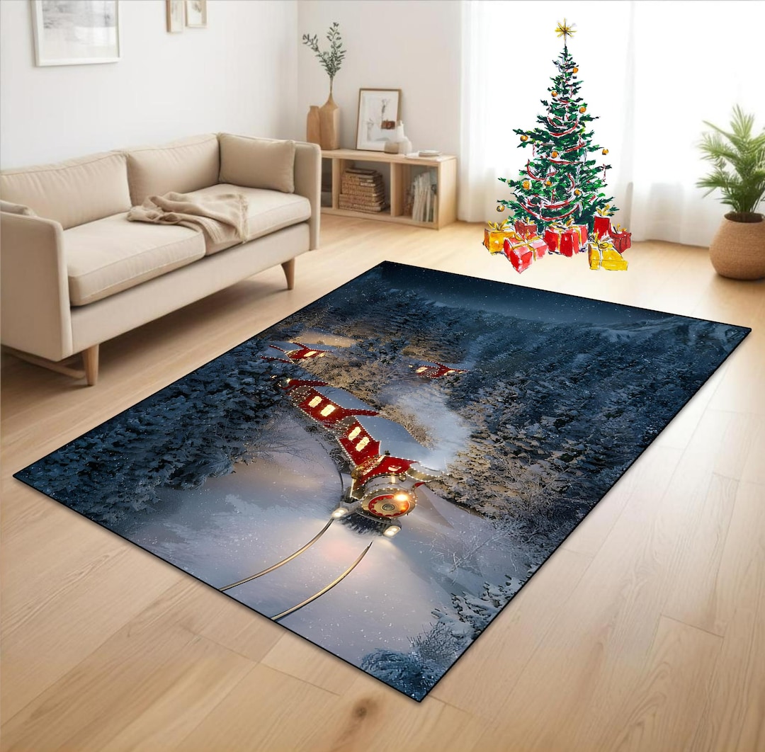 Christmas Train Rug, Christmas Rug, Snowroad Rug, Winter Theme Rug ...