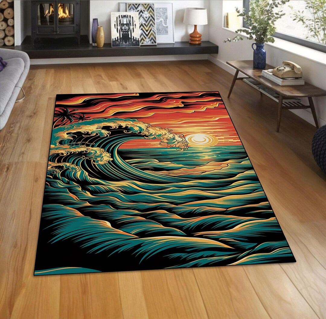 Water Waves Rug, Waves Rug, Sunshine Rug, Sunset Rug, Color Rug ...