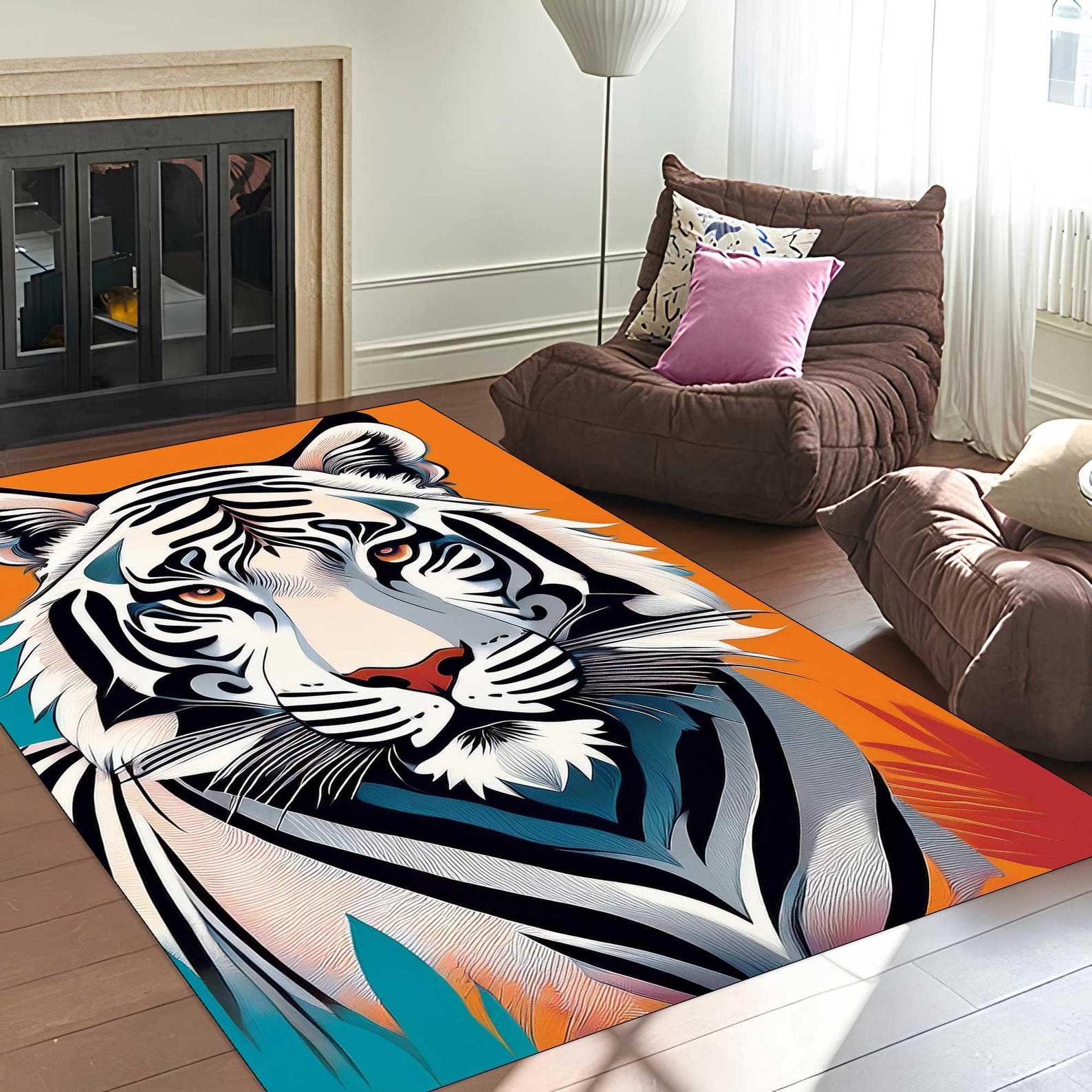 Tiger Rug, White Tiger Rug, Animal Pattern Rugs, Wild Animal Rug ...