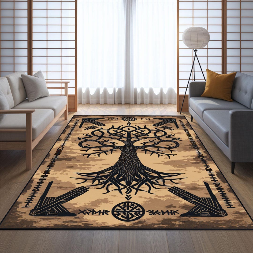 Yggdrasil Rug, Norse Rune Carpet, Viking Decor Mat, Tree of Life Rug ...
