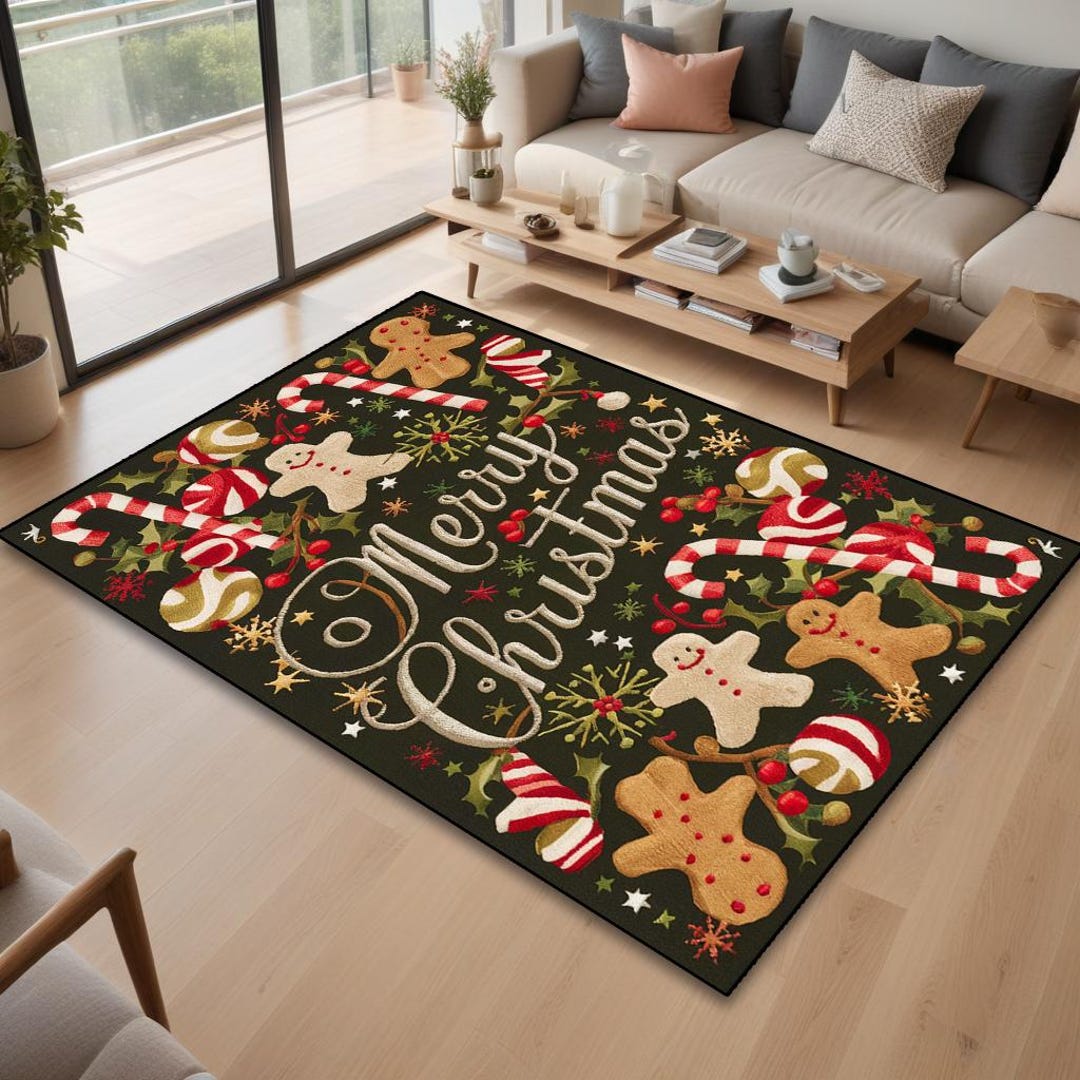 Christmas Eve Decor, Cute Gingerbread Rug, Christmas Area Rug, Merry ...
