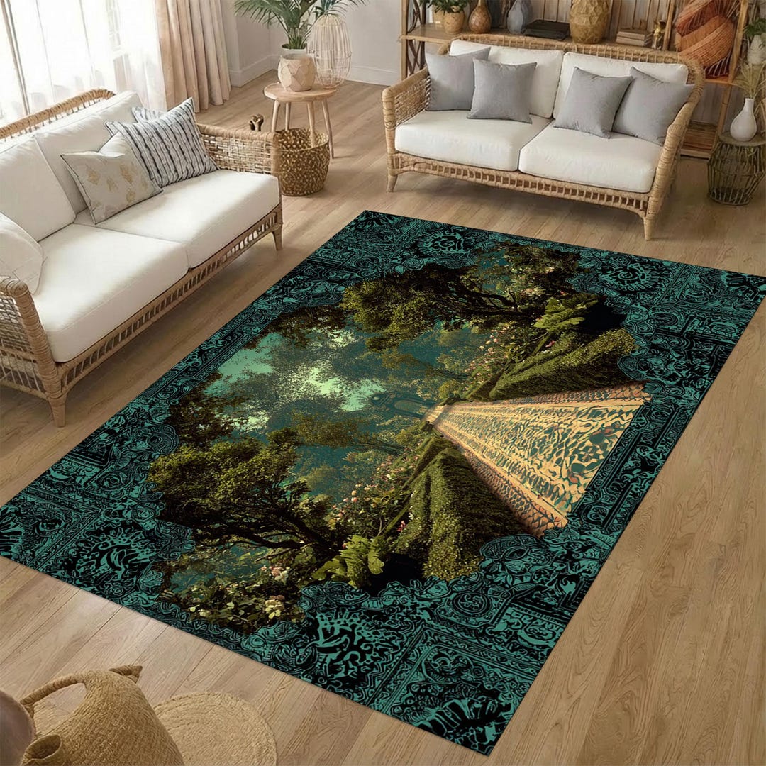 Forest Scene Area Rug Ornate Style, Nature Inspired Rug With Detailed ...