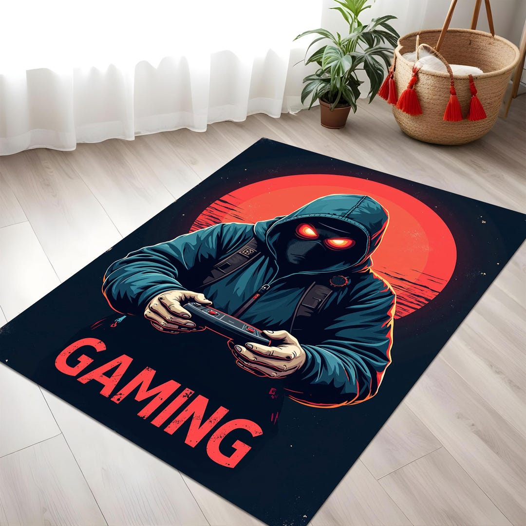Gamer Hooded Character Rug With Red Moon and Controller | Edgy Digital ...