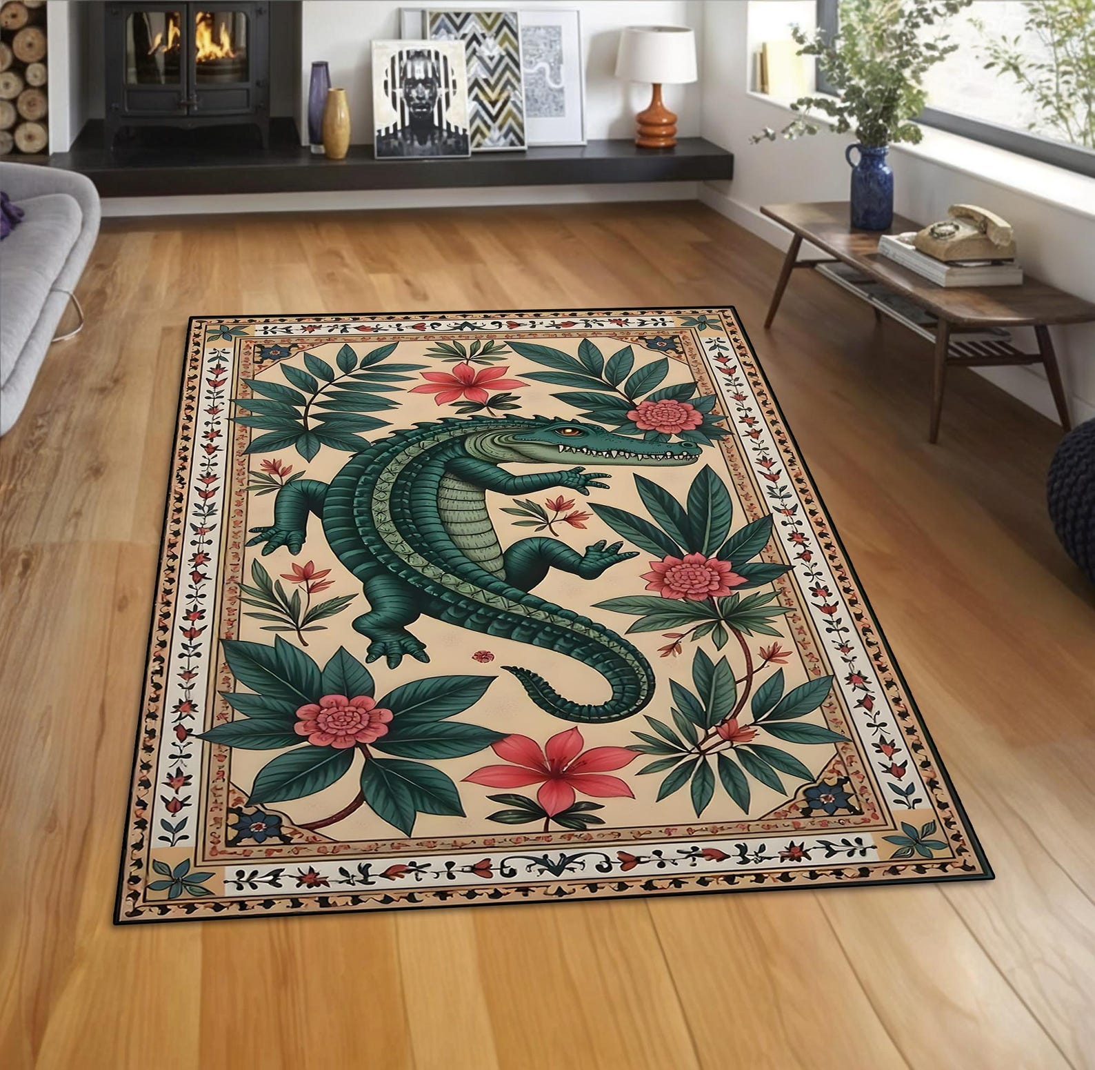 Crocodile Rug, Animal Pattern Rugs, Alligator Decor Rug, Housewarming ...