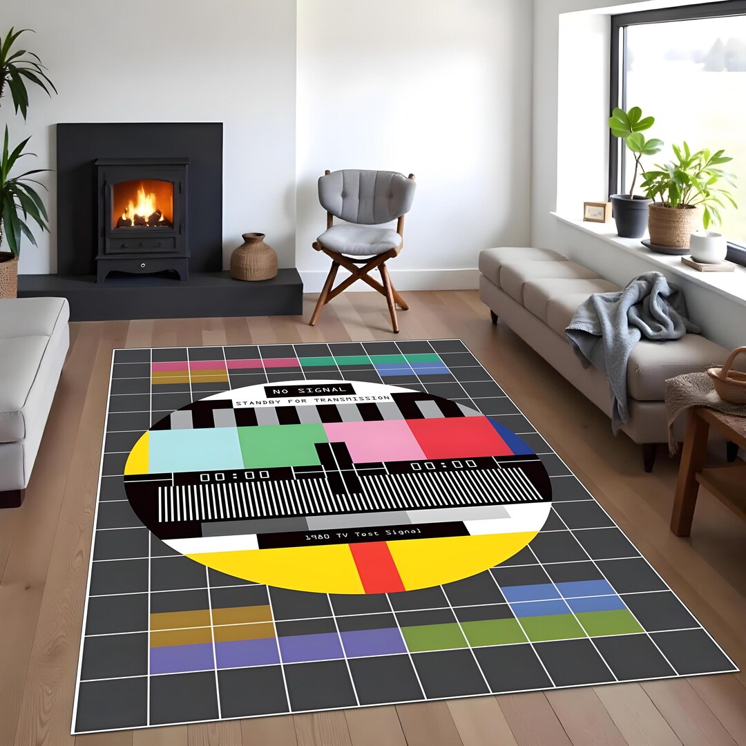 Retro TV Test Pattern Rug, No Signal Rug, Eye-catching Retro Style, TV ...