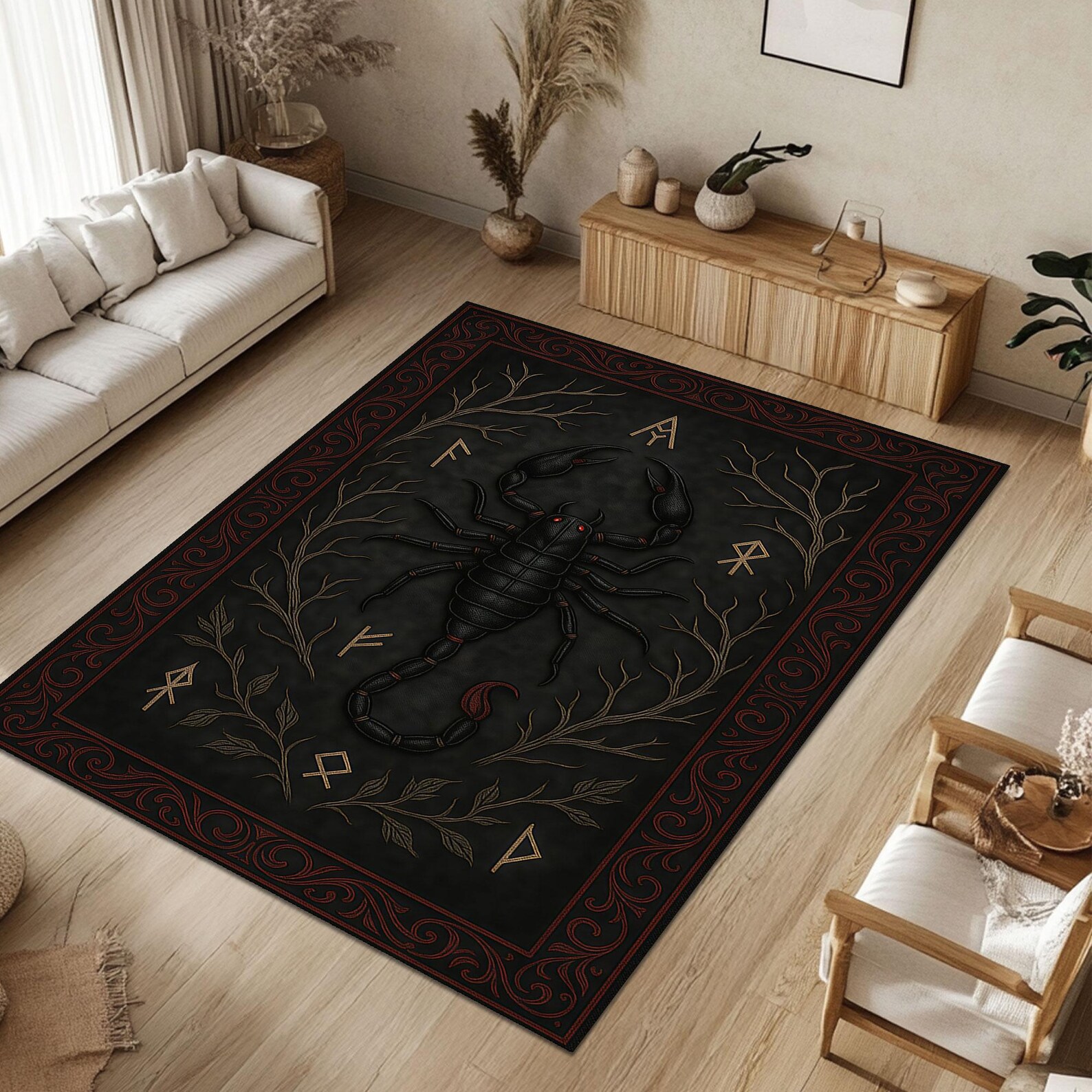 Black Scorpion Rug, Gothic Washable Carpet With Dark Aesthetic, Zodiac ...