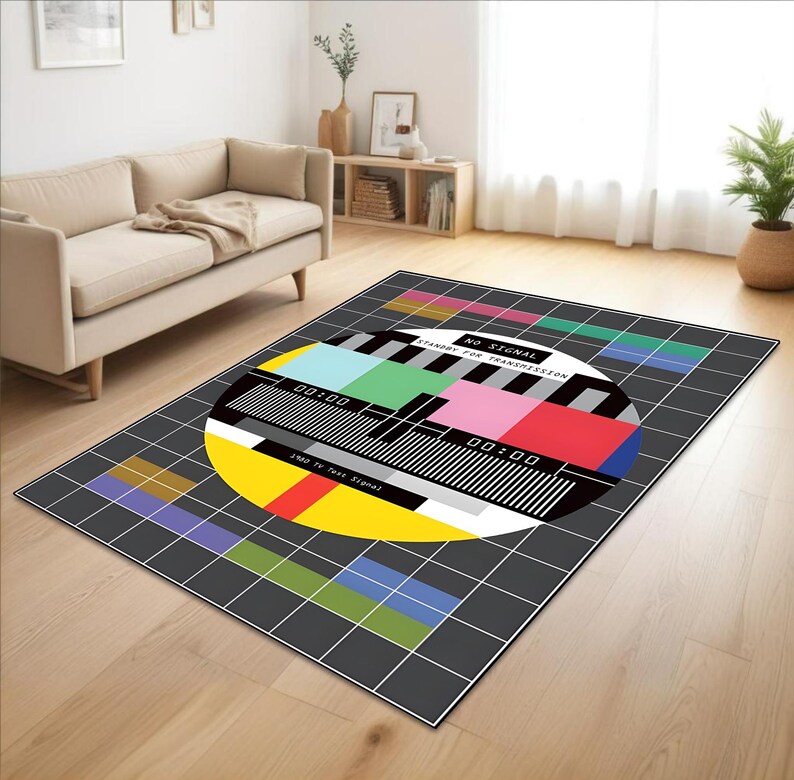 Retro TV Test Pattern Rug, No Signal Rug, Eye-catching Retro Style, TV ...