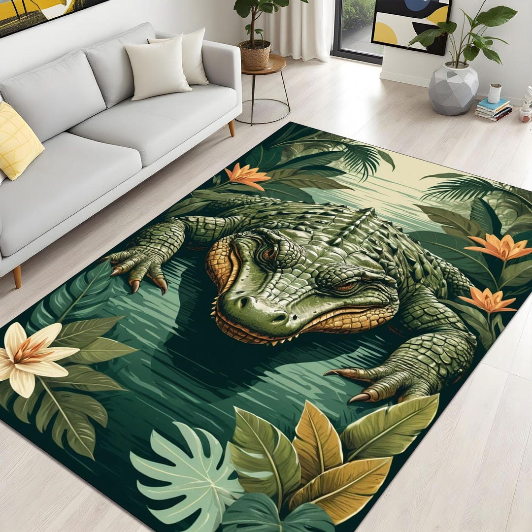 Tropical Alligator Design Rug, Alligator Motif Kilim, Alligator and ...