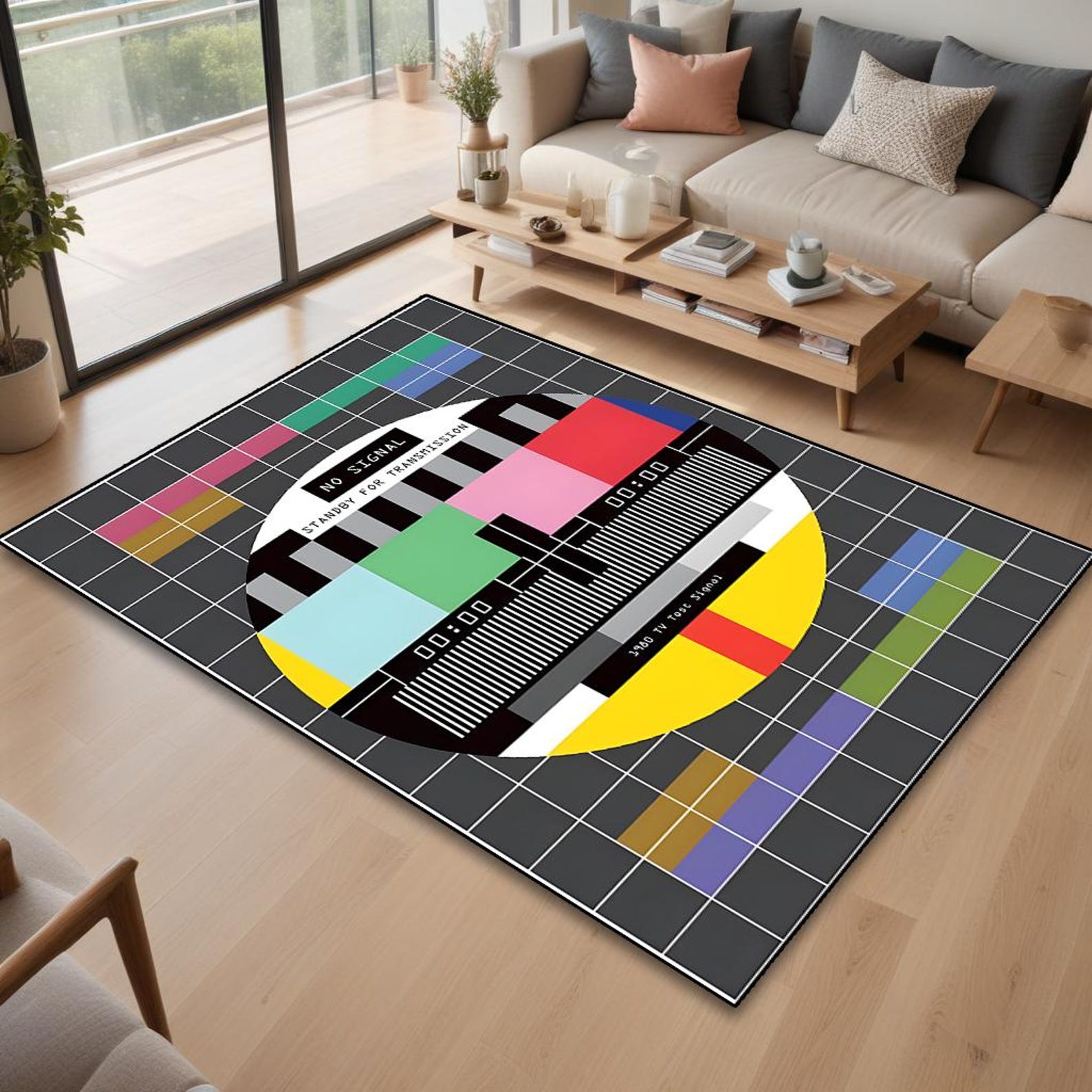 Retro TV Test Pattern Rug, No Signal Rug, Eye-catching Retro Style, TV ...