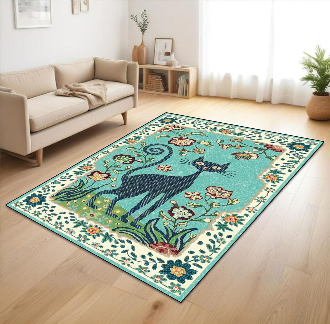 Cat Theme Rug, Animal Style Rug, Cute Cat Rug, for Living Room, Animal ...