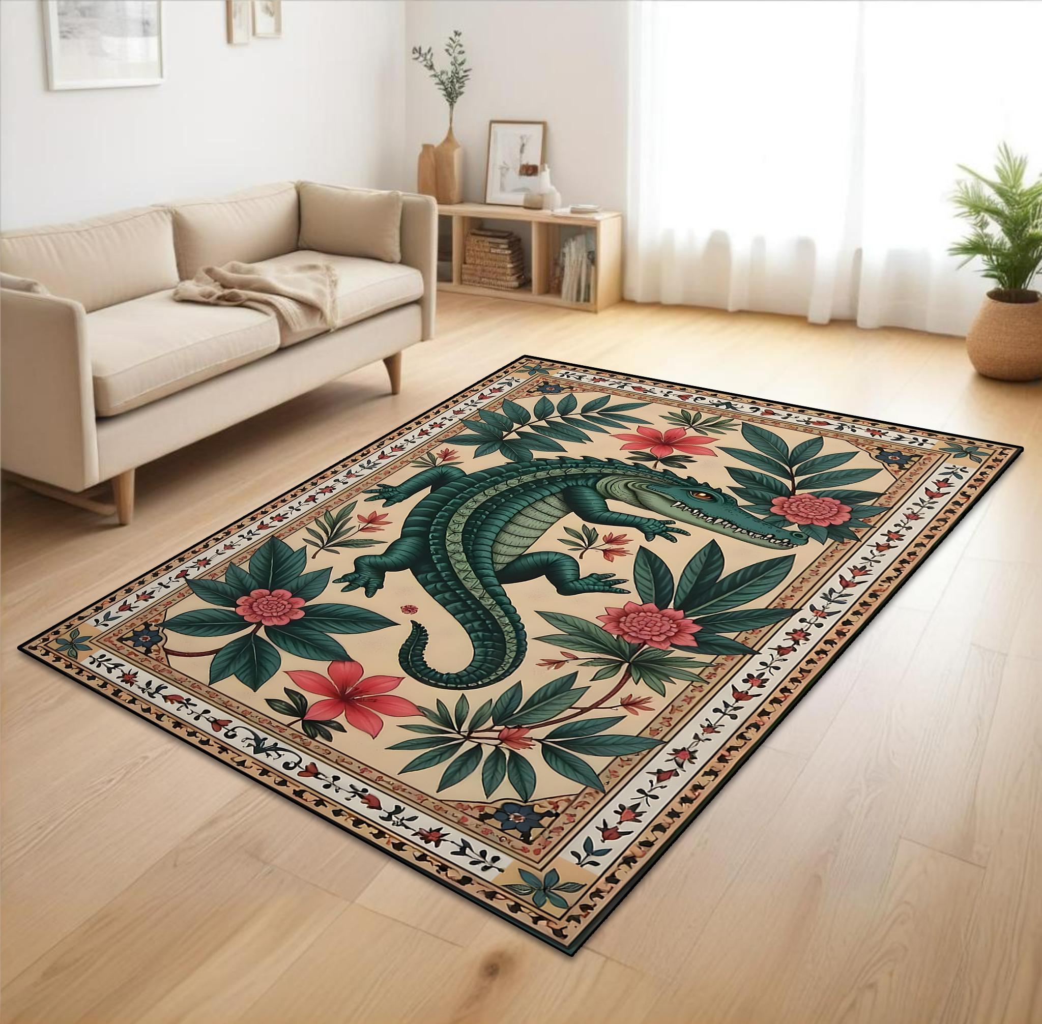 Crocodile Rug, Animal Pattern Rugs, Alligator Decor Rug, Housewarming ...