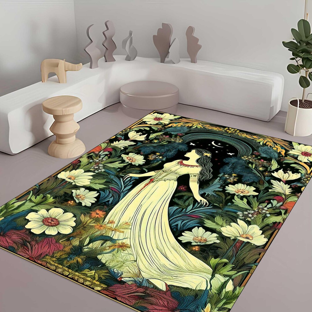 Flower Rug, the Woman in Dreams, Colorful Rug, Flower Theme, Flower ...