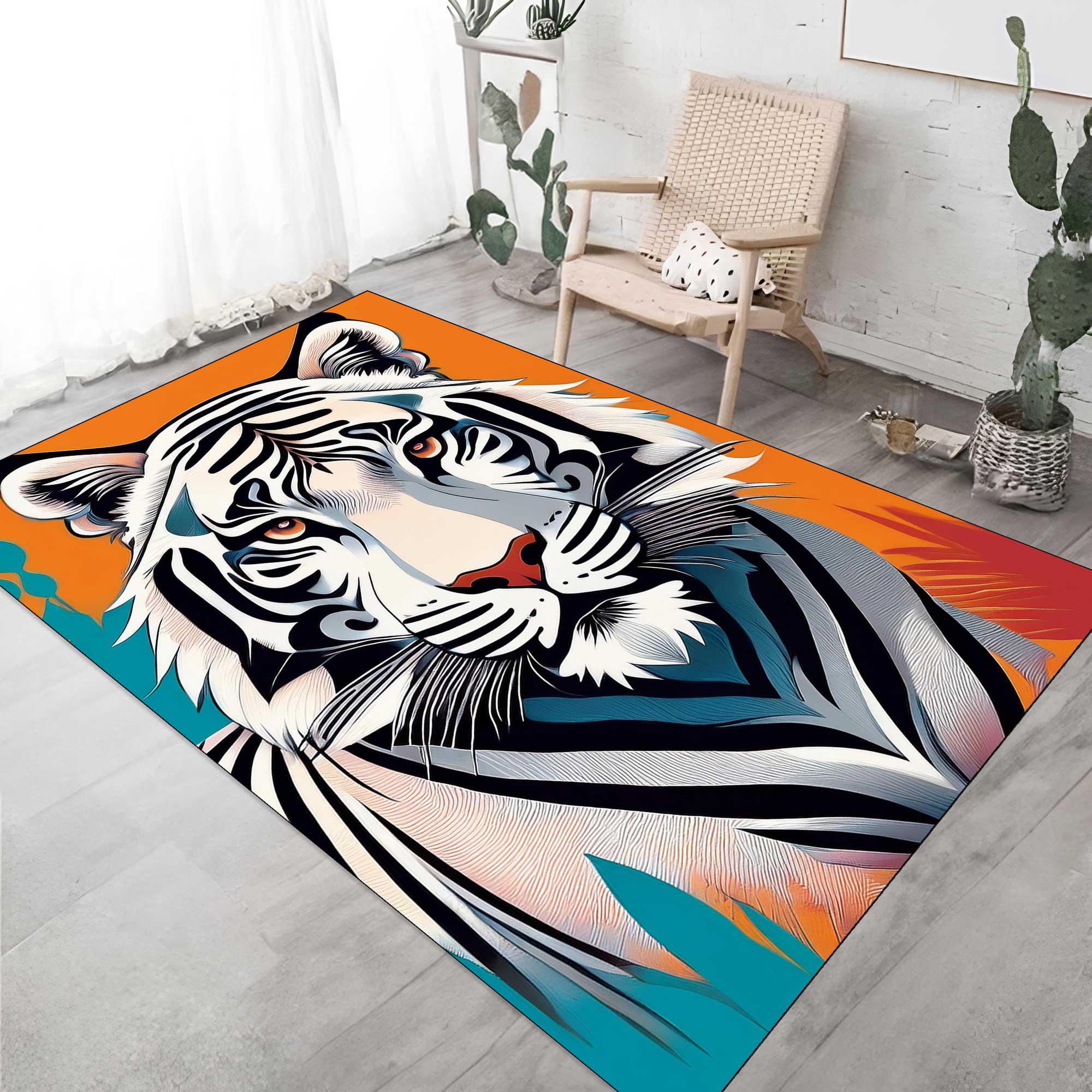 Tiger Rug, White Tiger Rug, Animal Pattern Rugs, Wild Animal Rug ...