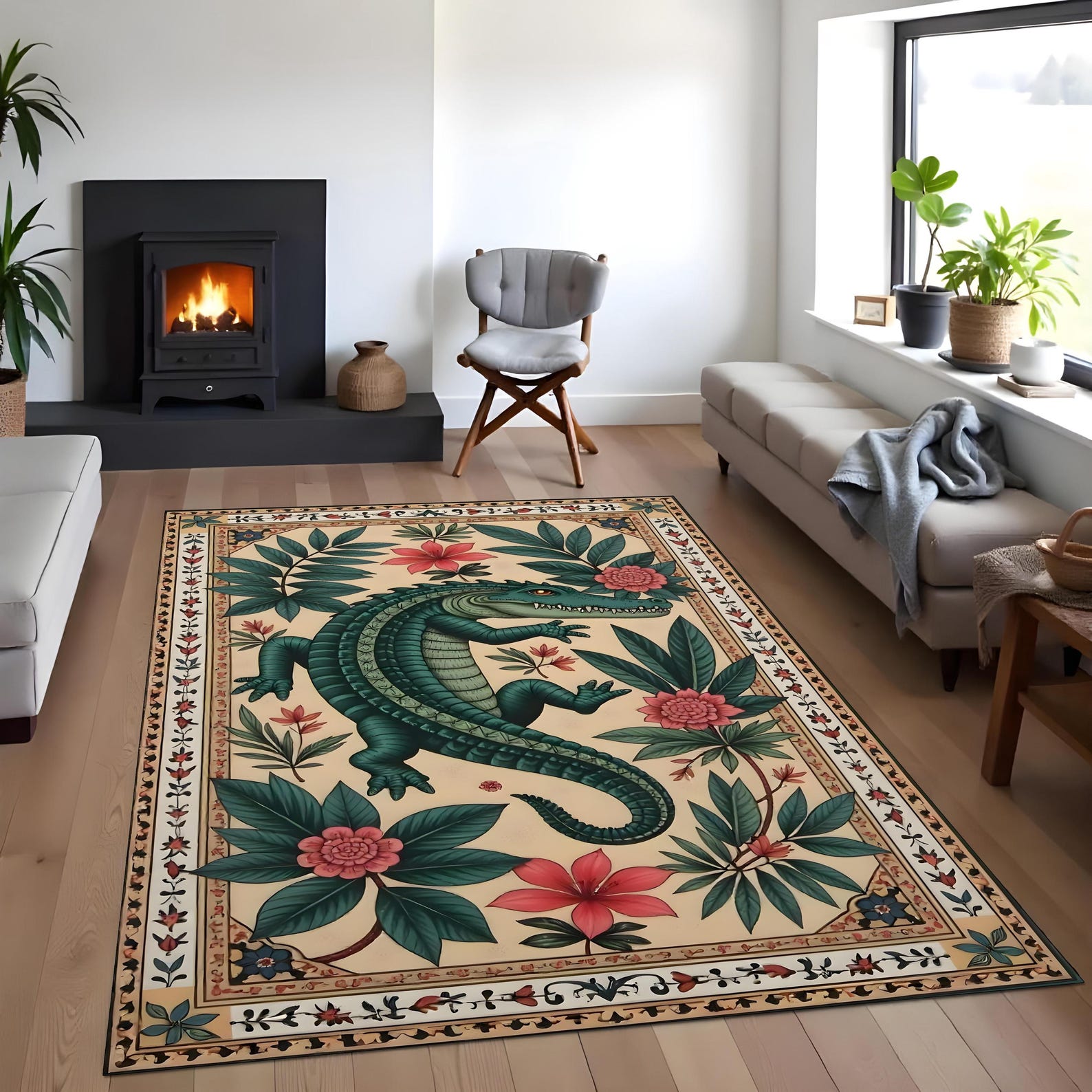Crocodile Rug, Animal Pattern Rugs, Alligator Decor Rug, Housewarming ...