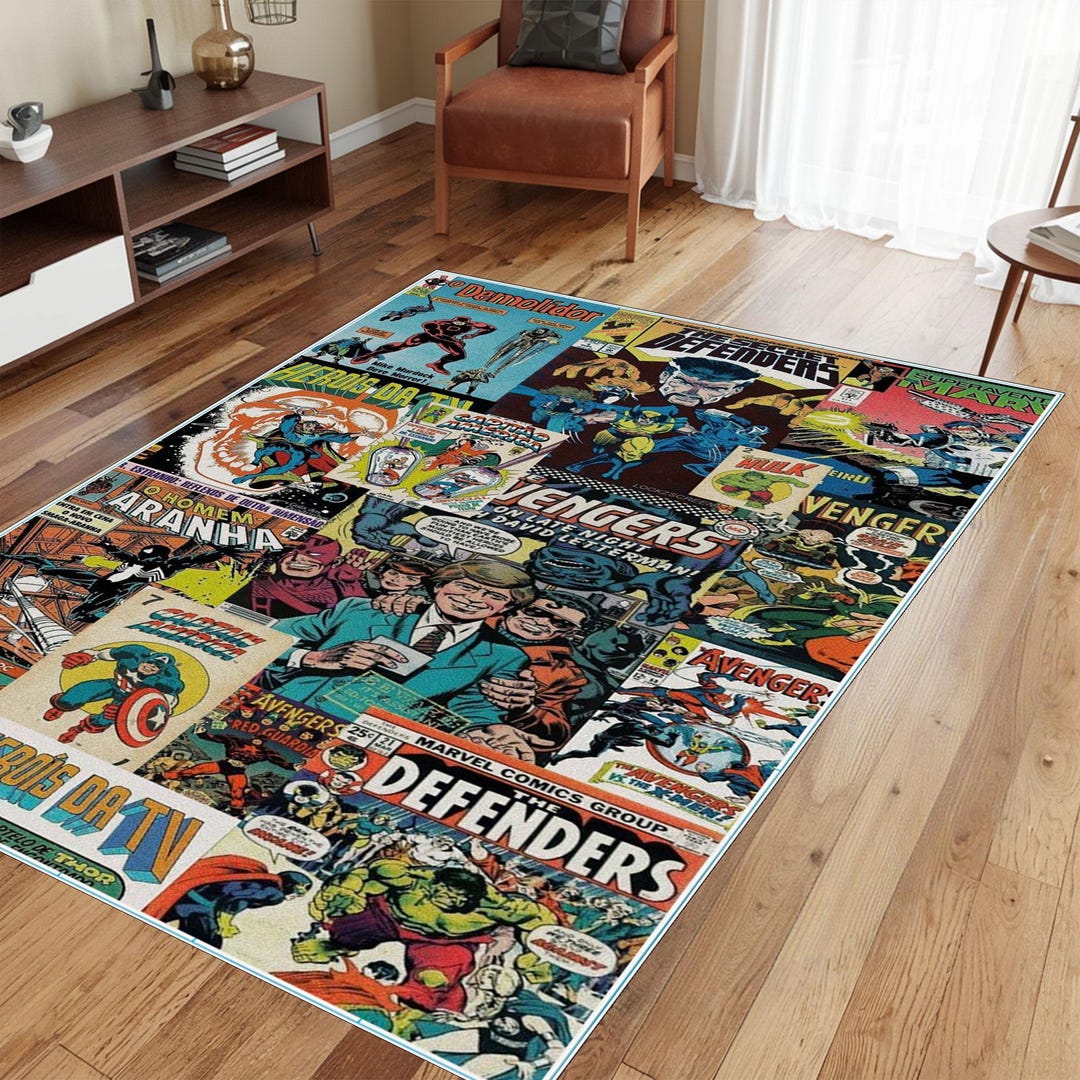 Marvel Comic Collage Rug, Spider-man Iron Man Thor Captain America Hulk ...