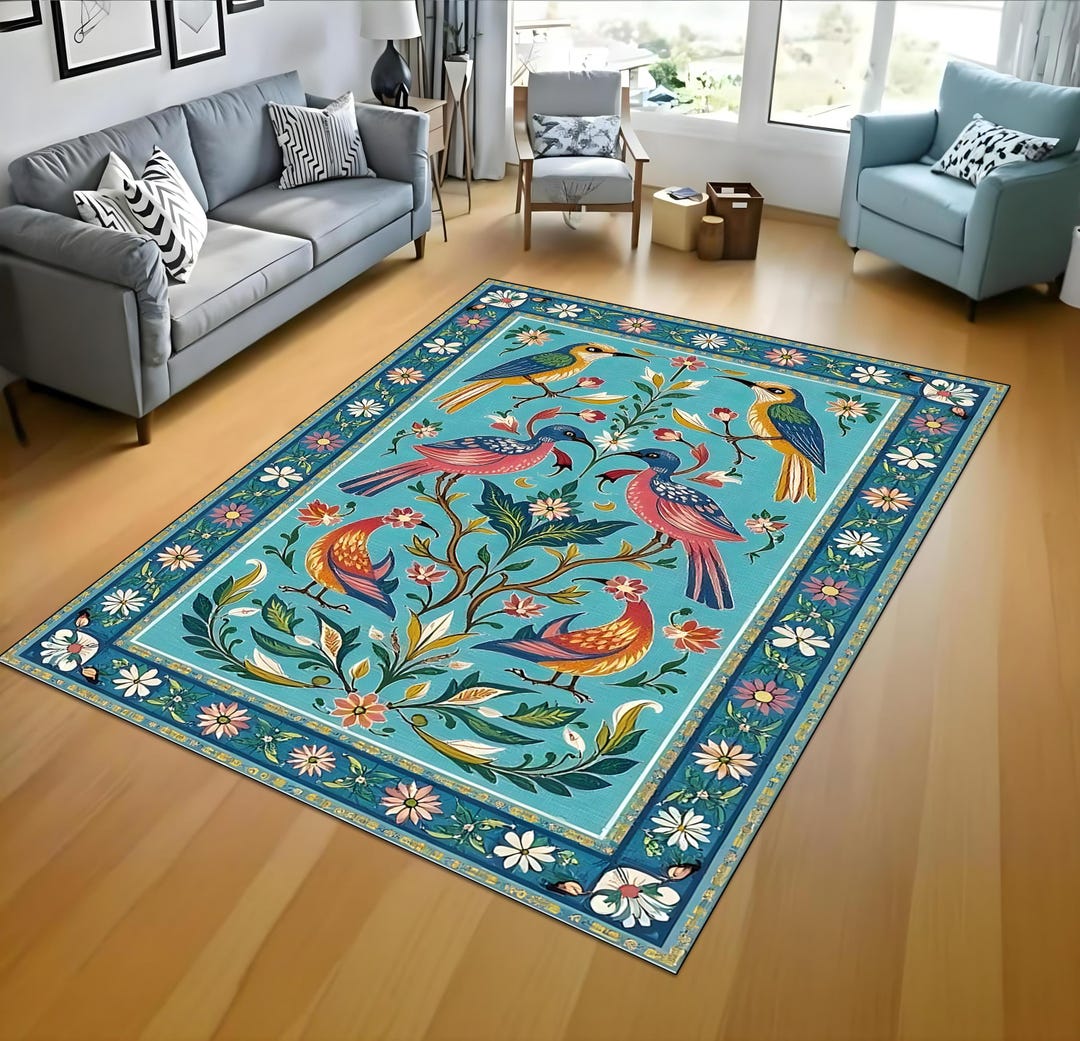 Tropical Birds Rug, Lovely Animal Pattern Rugs, Pet Lover Gift ...