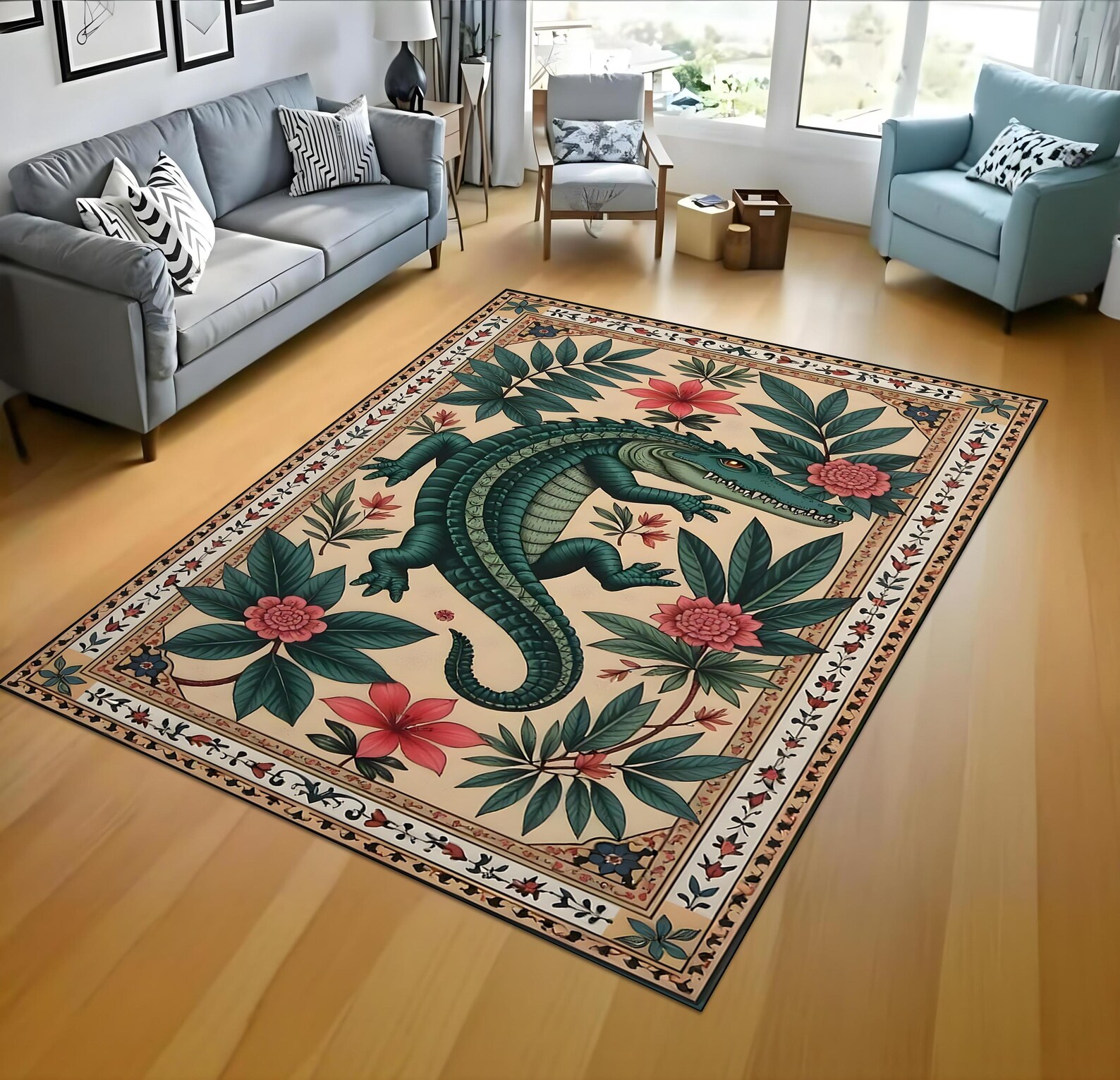 Crocodile Rug, Animal Pattern Rugs, Alligator Decor Rug, Housewarming ...