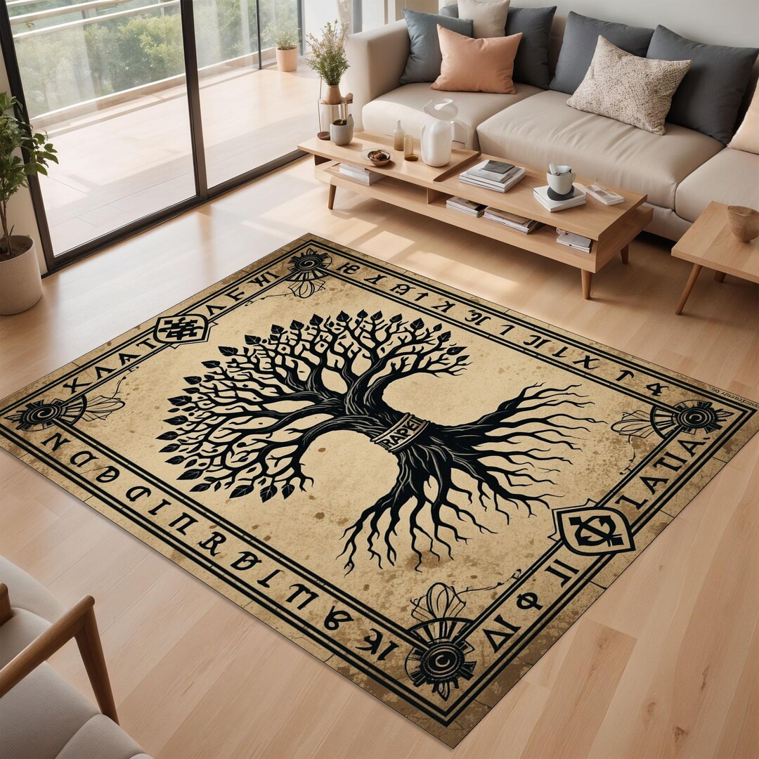 Tree of Life Rug, Mystic Symbol Carpet, Beige Spiritual Mat, Boho ...