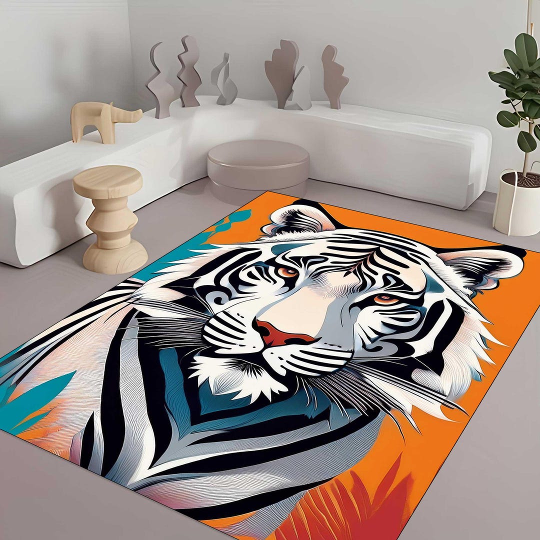 Tiger Rug, White Tiger Rug, Animal Pattern Rugs, Wild Animal Rug ...