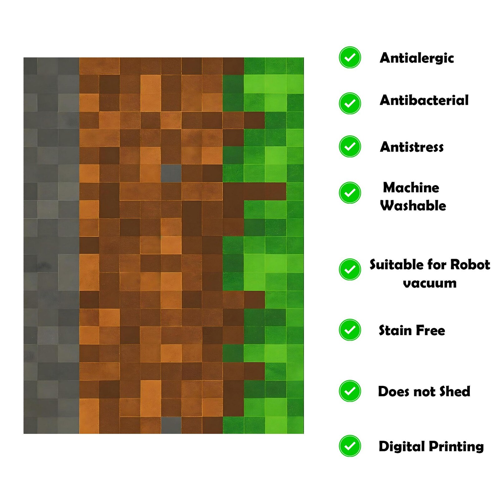 Pixelated Terrain Digital Rug | Green and Brown Grid Carpet Inspired by ...