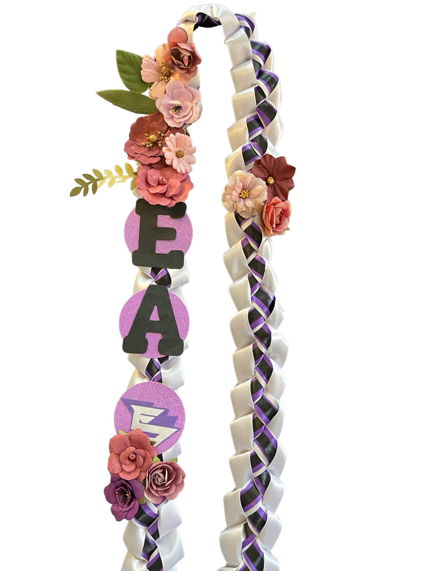 Graduation Ribbon Lei With Accent Flowers, Single Braided Ribbon Lei ...