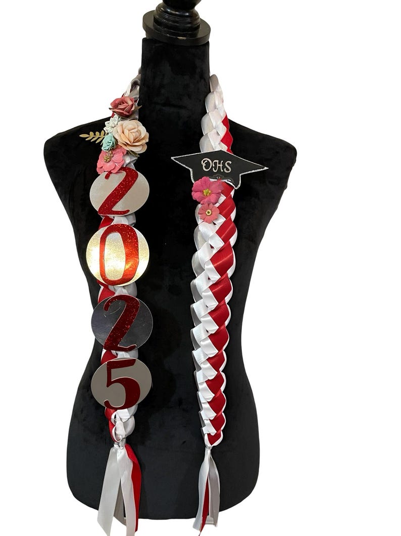 Graduation Ribbon Lei With Accent Flowers, Single Braided Ribbon Lei ...