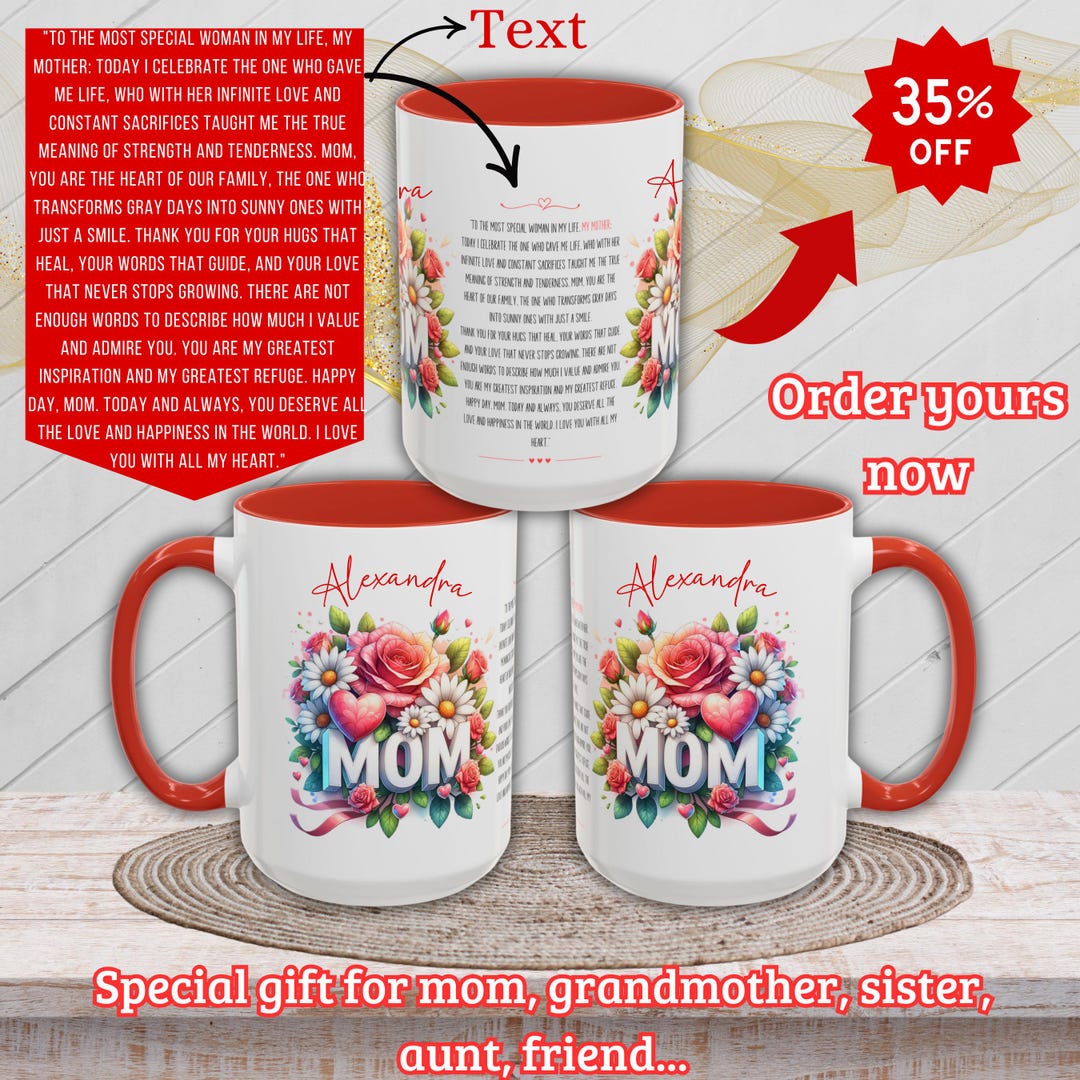 Personalized Mug for Mom With Floral Design and Beautiful Poem, Gift ...