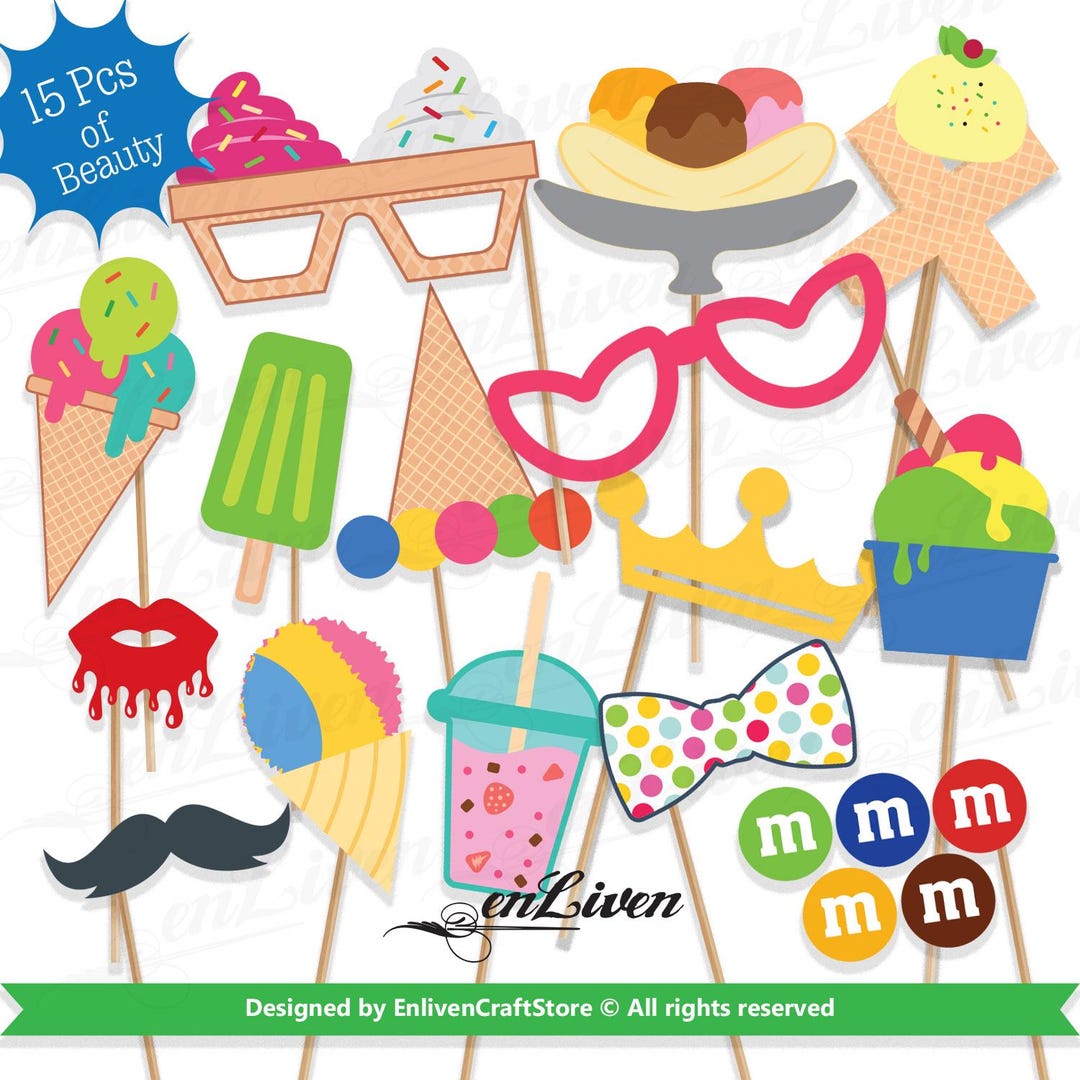 Ice Cream Party Props, Birthday Party Printable Props, Printable Photo ...