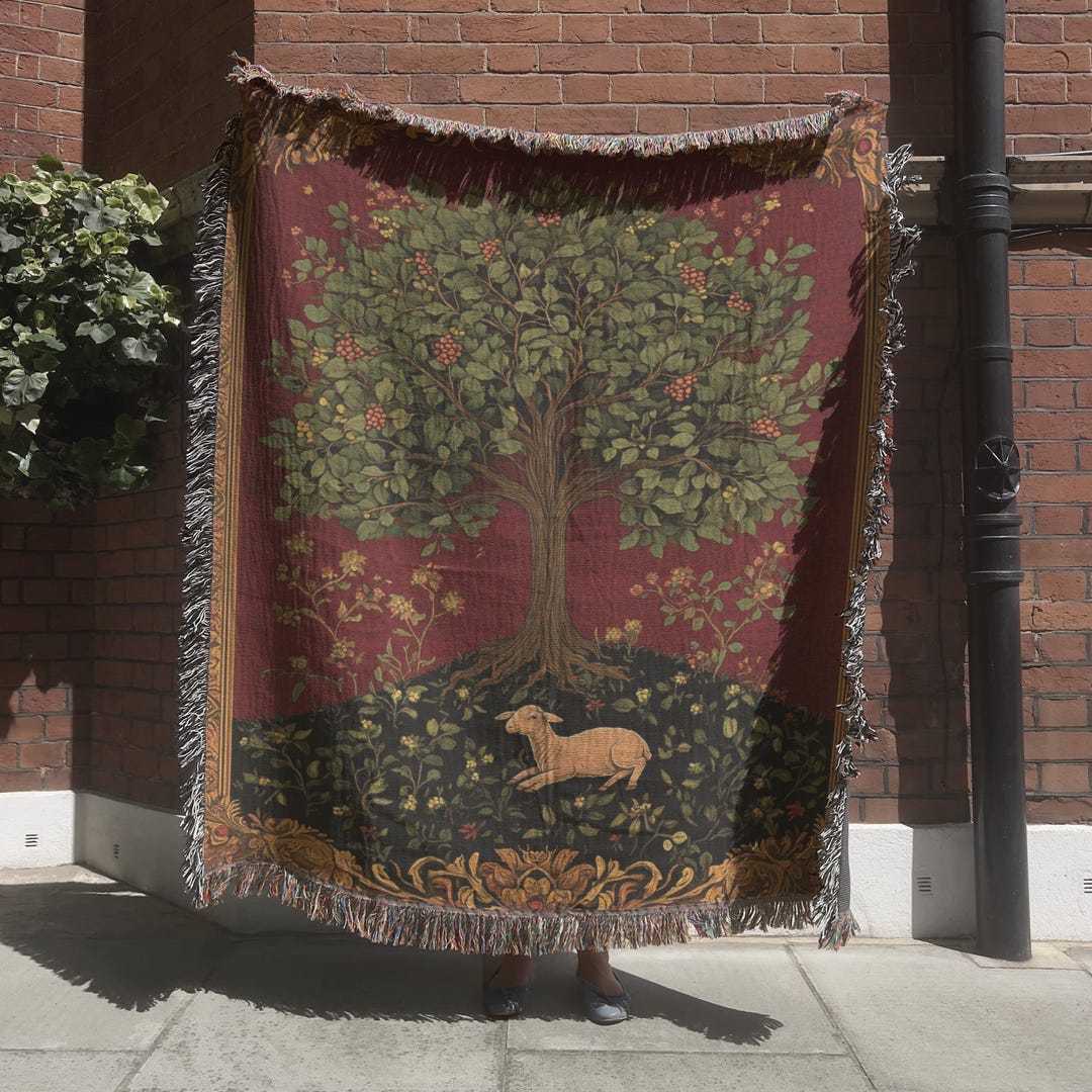 Medieval Tapestry Tree of Life, Medieval Oak Tree Decorative Throw ...