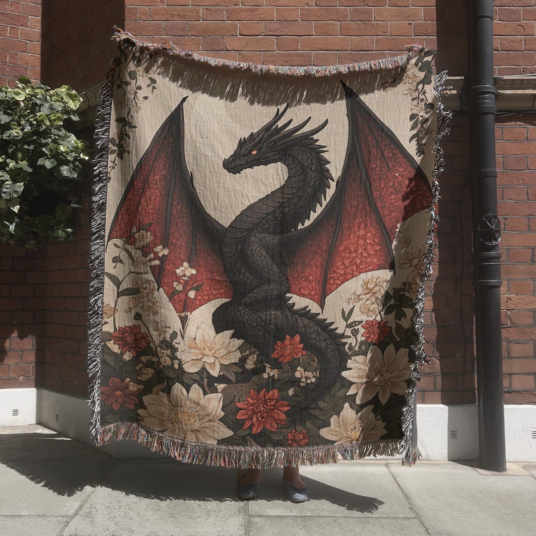 Medieval Dragon Blanket, Dnd Inspired Woven Throw, Folklore Wall ...
