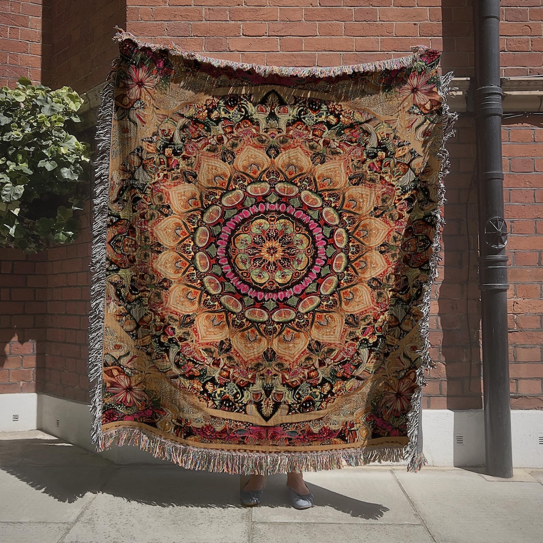 Bohemian Mandala Woven Tapestry, Boho Indian Wall Hanging, Orange ...