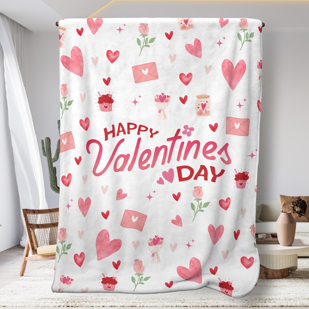 Valentines Hearts Blanket, Happy Valentines Day Throw, Gift for ...