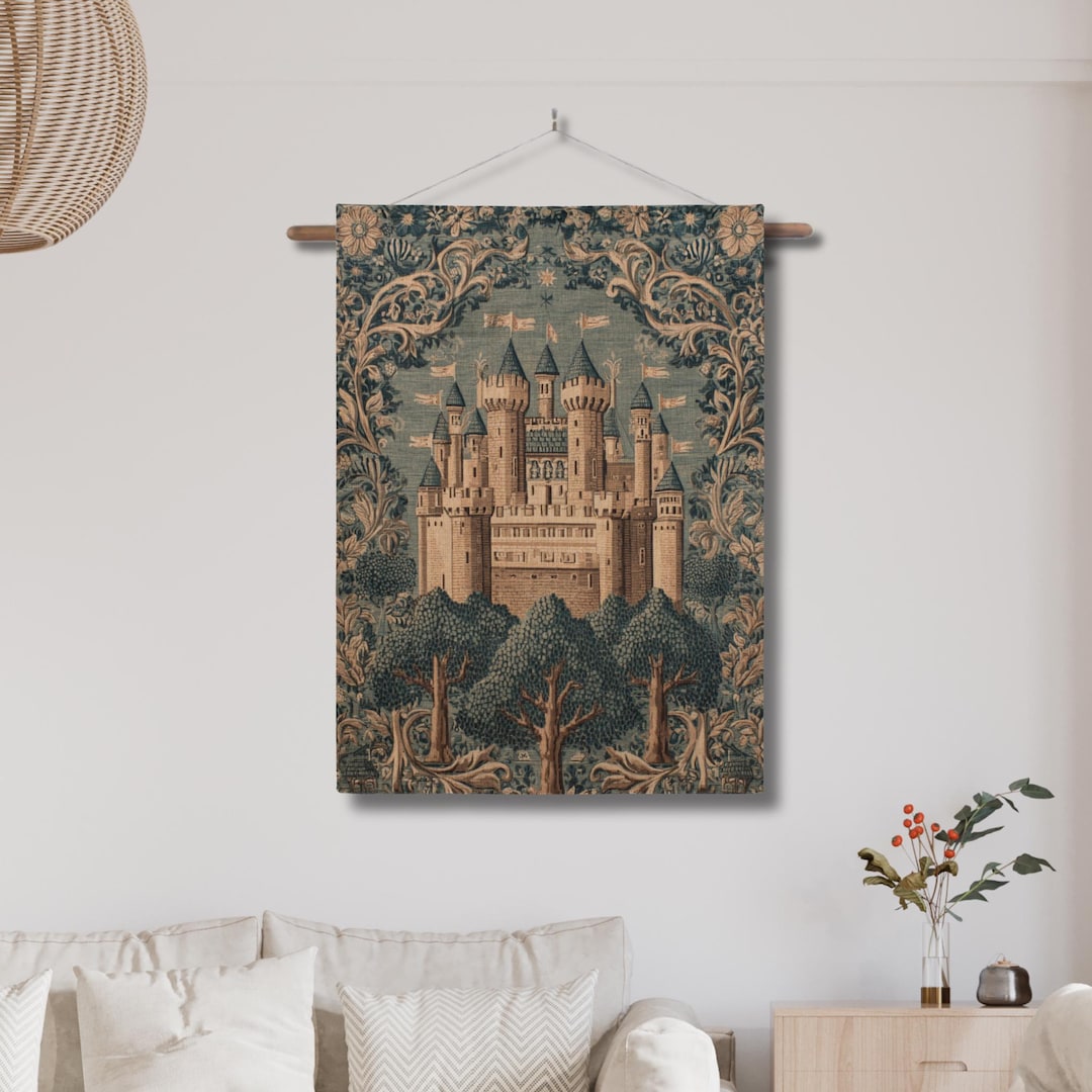 Medieval Castle Woven Wall Tapestry With Rod Pocket; Verdure & Art ...