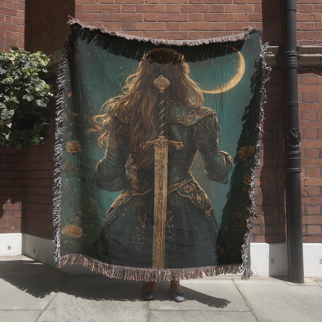 Medieval Warrior Queen Tapestry, Lady & Sword Woven Throw Blanket ...