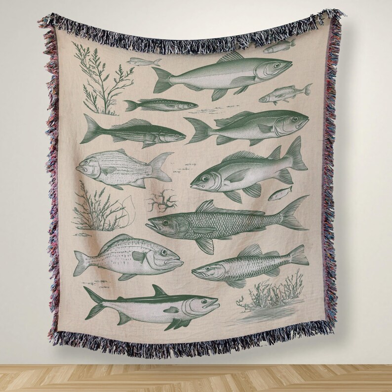 Vintage Fish Woven Tapestry, Retro Tattoo Style Fisher Wall Hanging ...