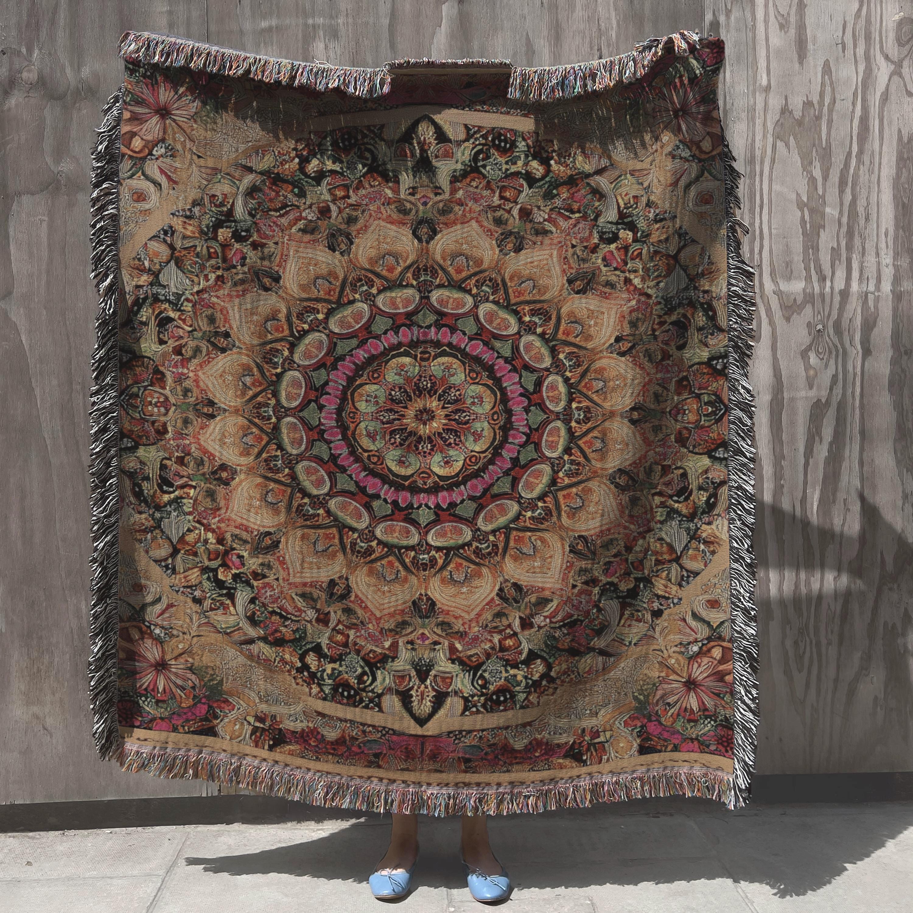 Bohemian Mandala Woven Tapestry, Boho Indian Wall Hanging, Orange ...