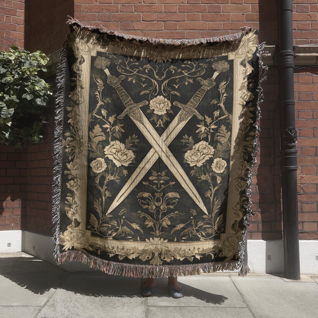 Medieval Broadswords Woven Blanket, Goth Fantasy Tapestry, Vintage ...