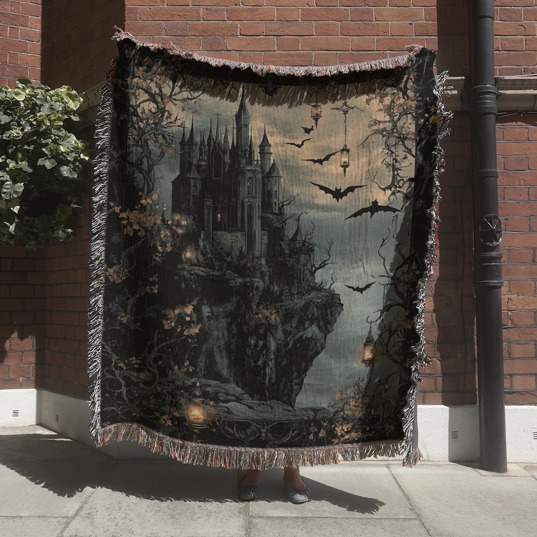 Gothic Vampire Castle Tapestry Woven Blanket With Dark Floral ...